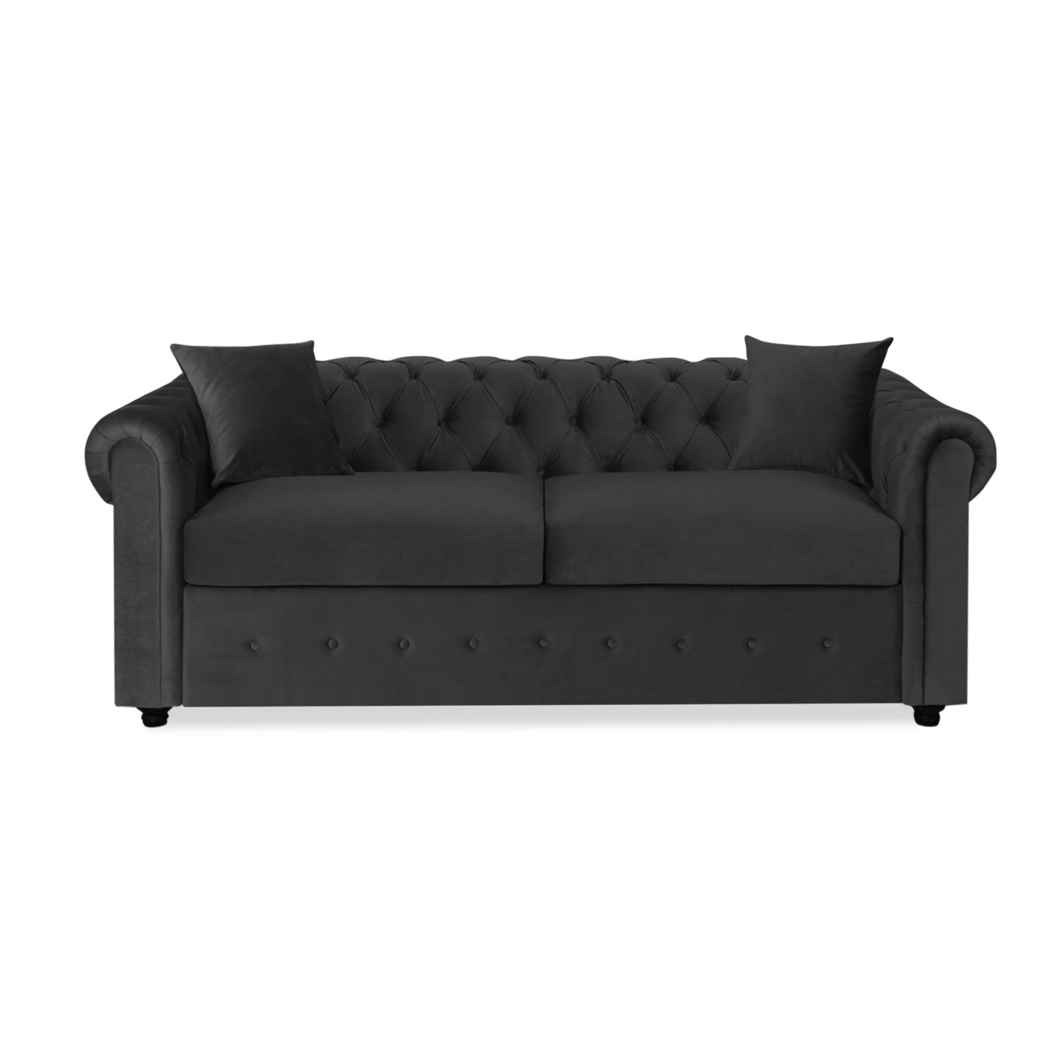 Canapé Chesterfield Convertible Velours 3 Places Noir