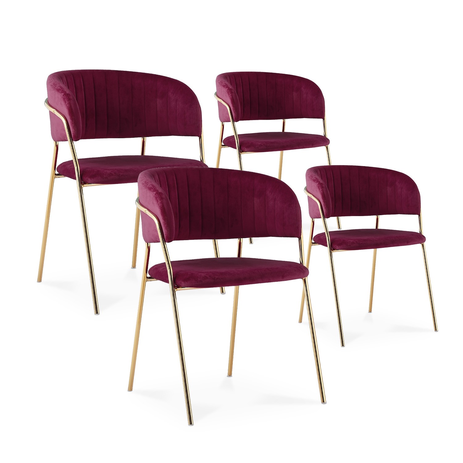 Lot de 4 chaises Margaux velours rouge pieds or