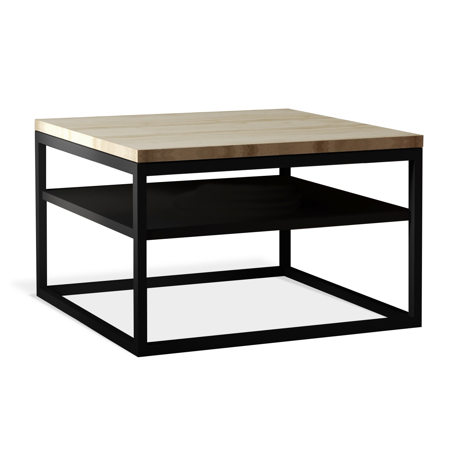 Table basse de style industriel Tess pieds noir effet chêne