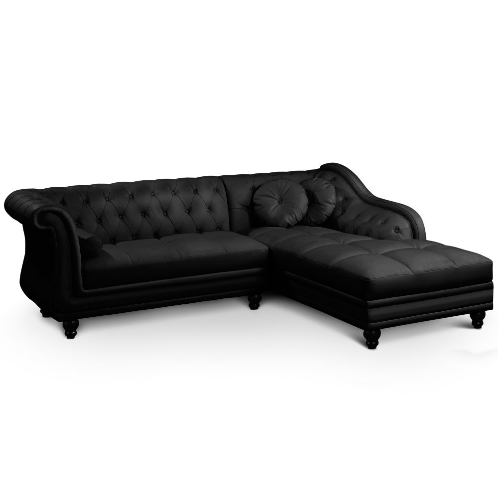 Canapé d'angle droit Empire Noir style chesterfield