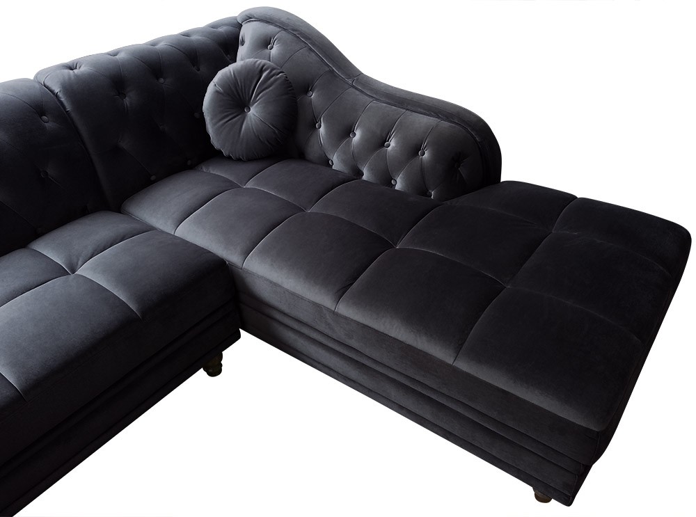 Canapé d'angle Droit Empire Velours Noir style Chesterfield