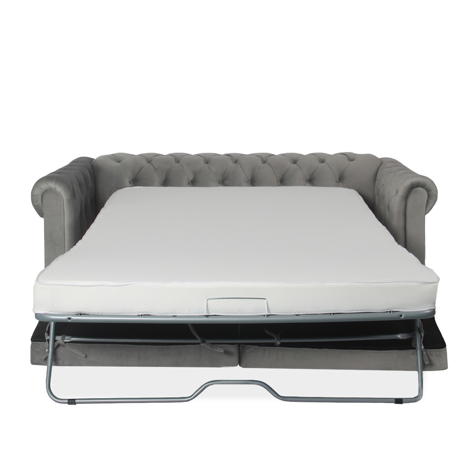 Canapé Chesterfield Convertible Velours 3 Places Argent