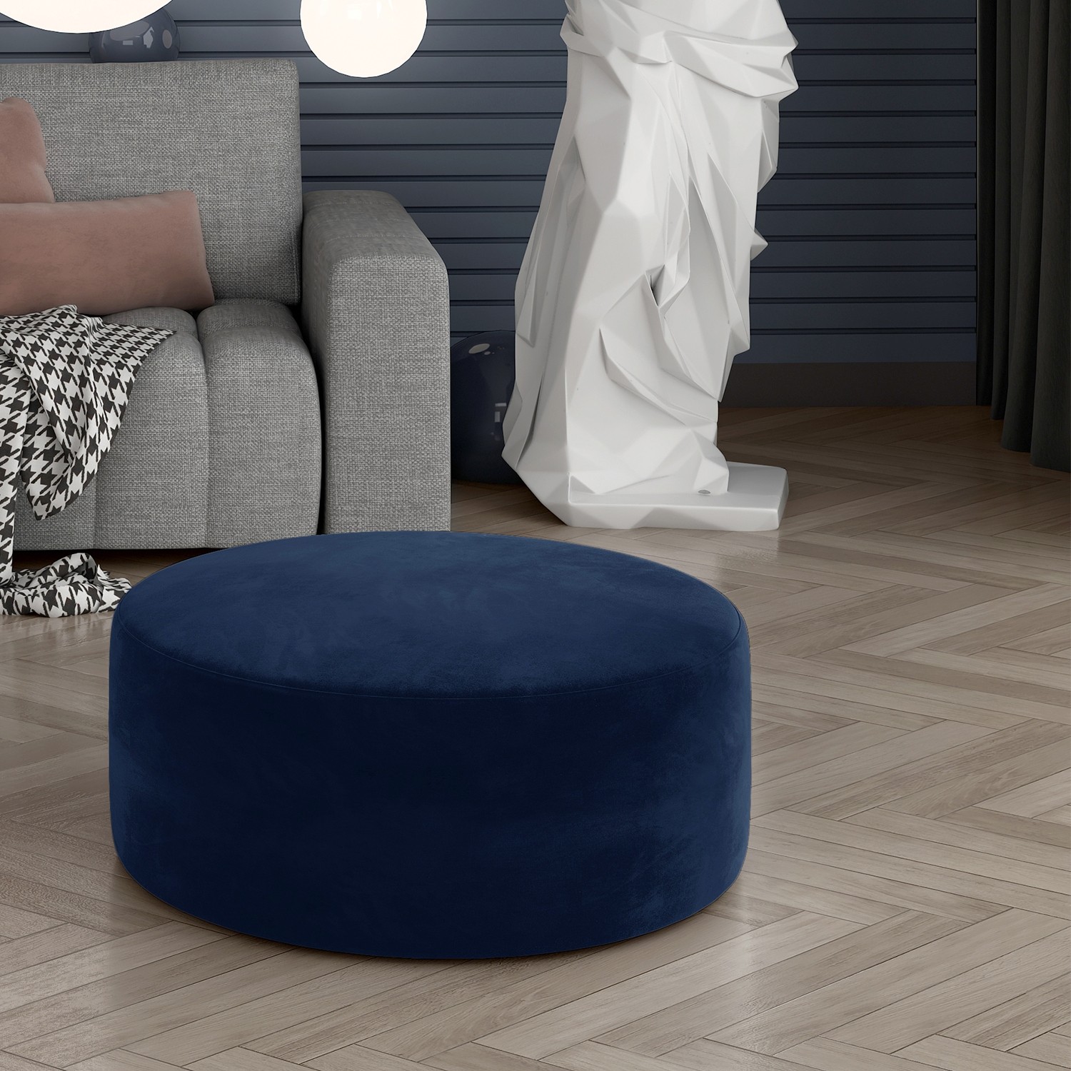 Pouf Rond XL Marki Velours Bleu Foncé