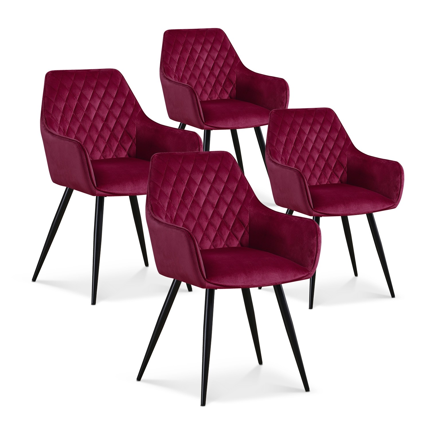 Lot de 4 chaises Victoria en velours rouge pieds métal