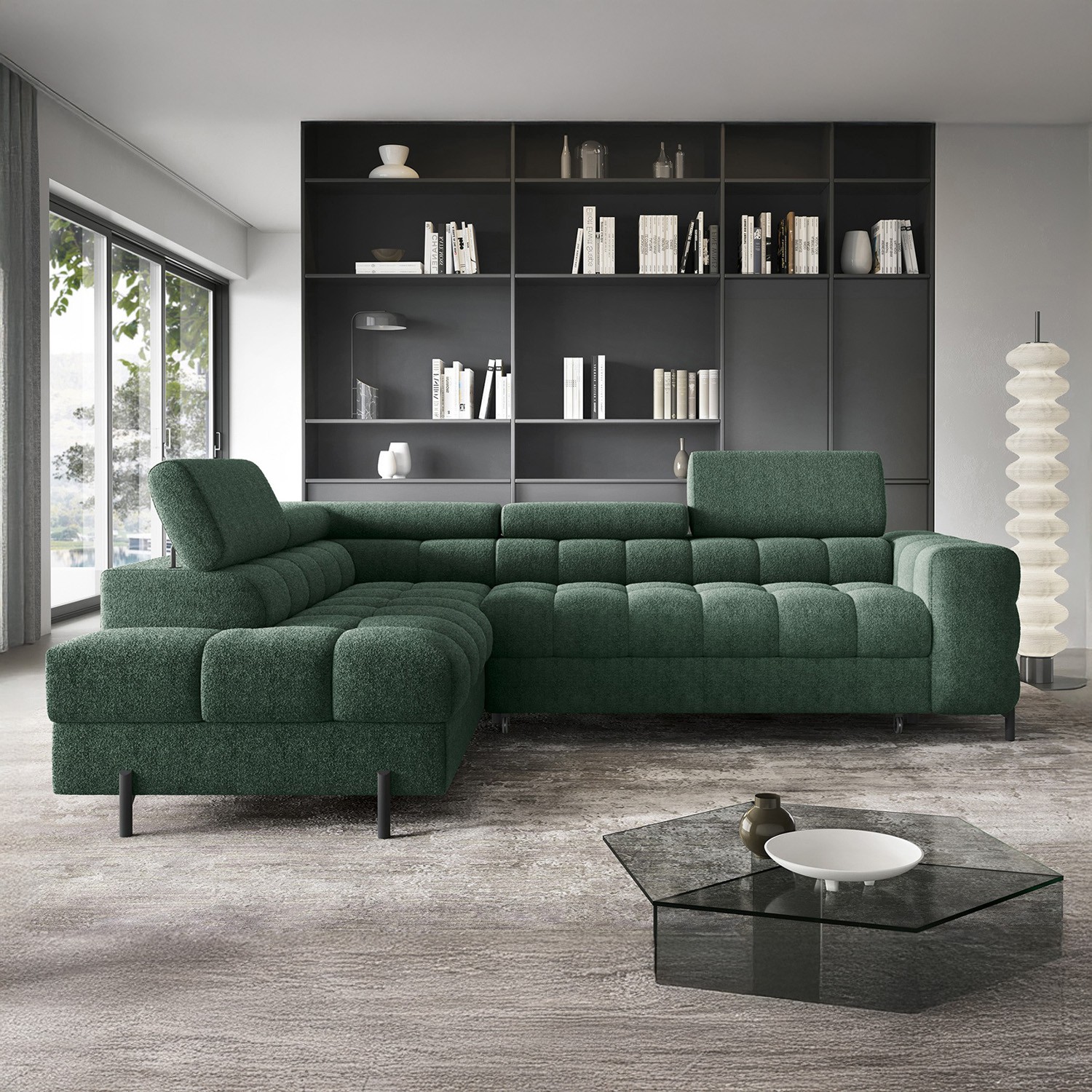 Canapé d'angle gauche convertible Strato Velours Vert