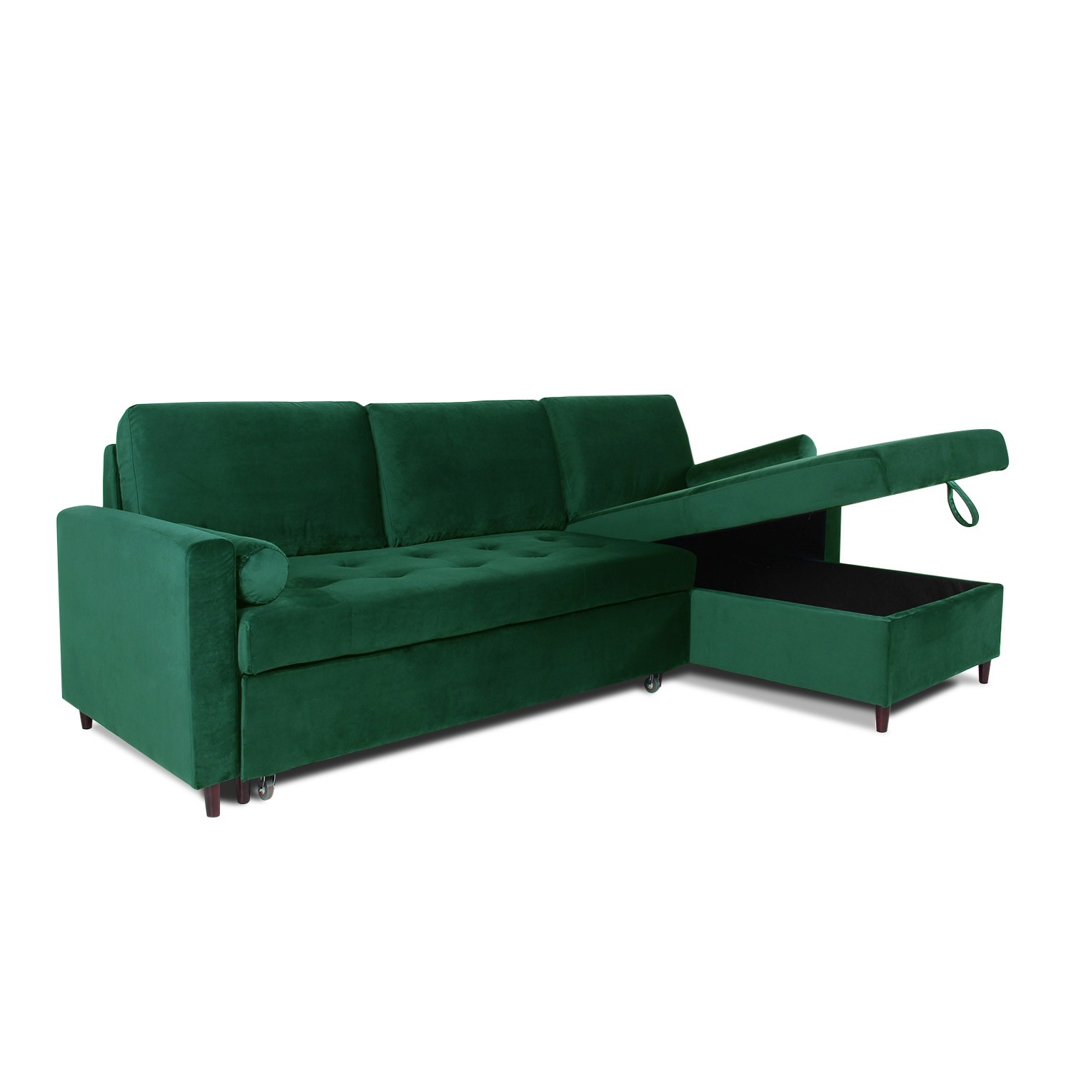 Canapé d'angle convertible réversible Claudio en velours vert