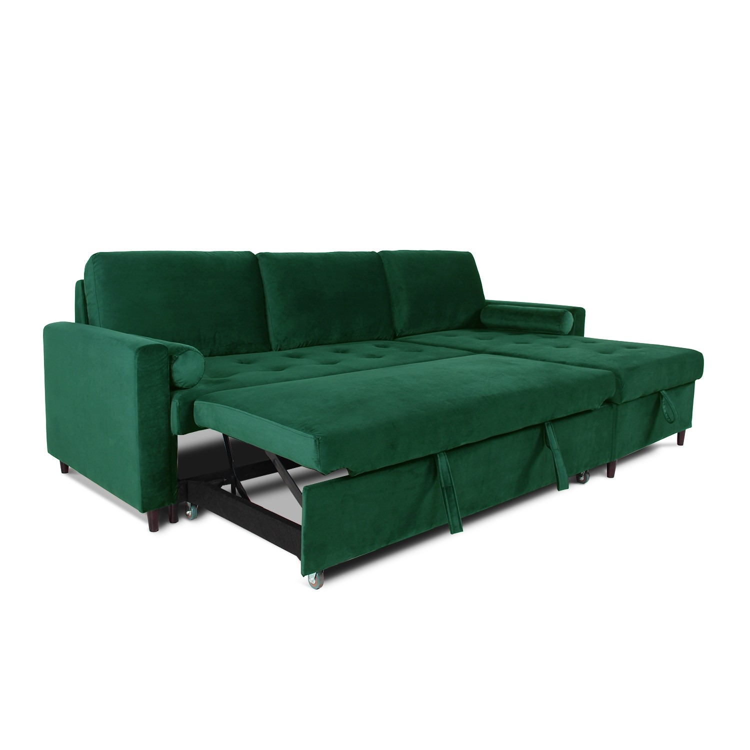 Canapé d'angle convertible réversible Claudio en velours vert