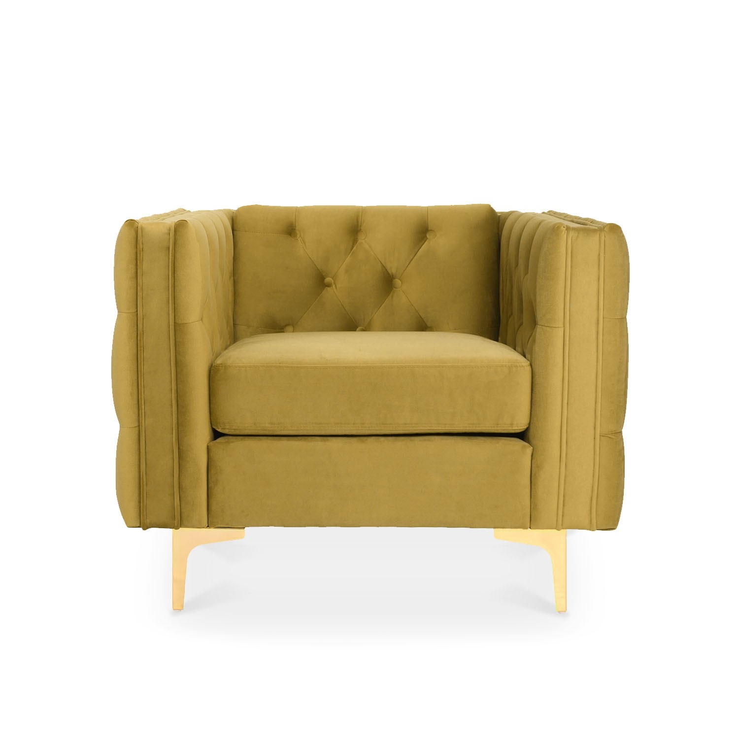 Fauteuil Edward Velours Jaune moutarde pieds doré