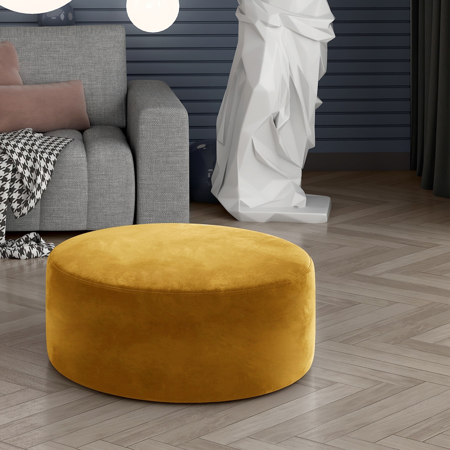 Pouf Rond XL Marki Velours Jaune Moutarde
