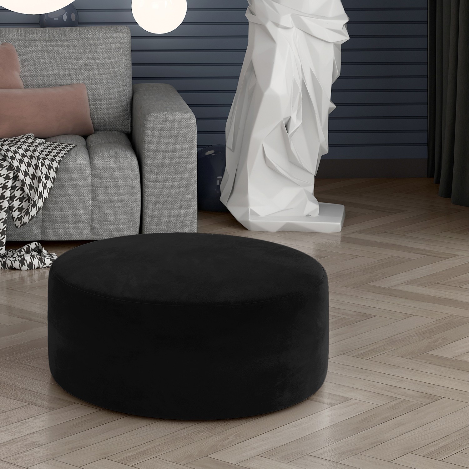 Pouf Rond XL Marki Velours Noir